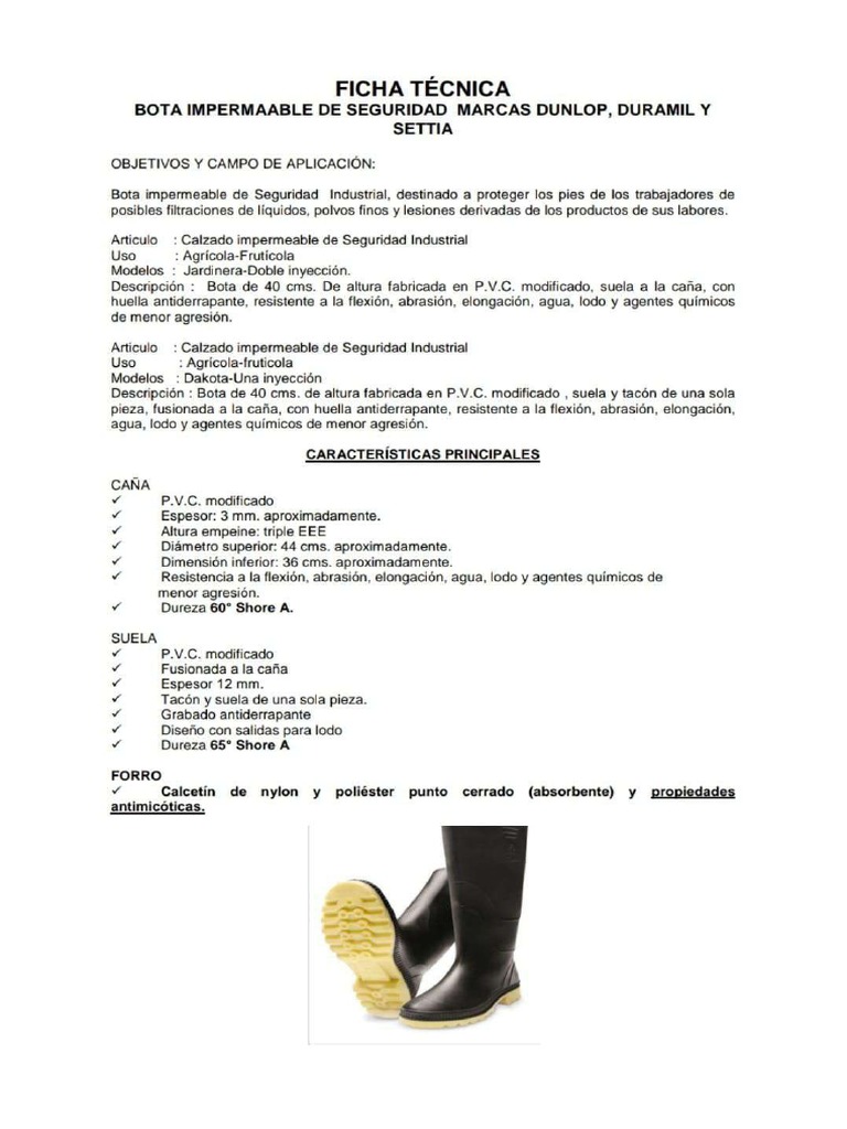Ficha Tecnica - Bota Impermeable | PDF