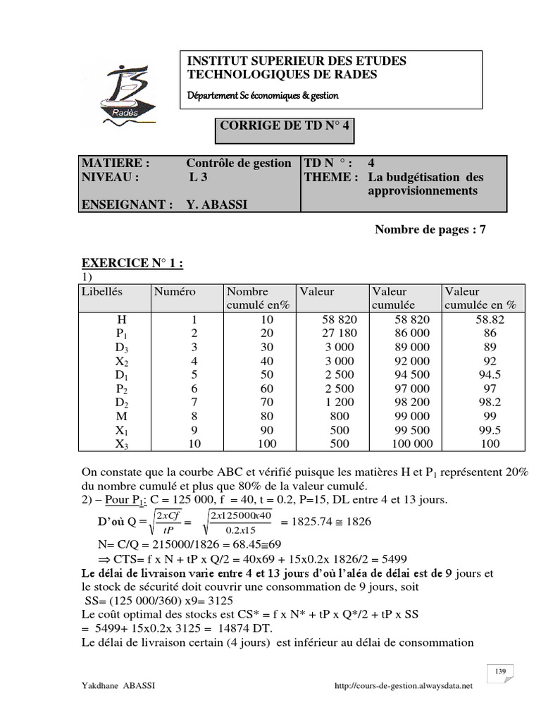 Corrig TD 4 | PDF | Inventaire | Comptabilité analytique