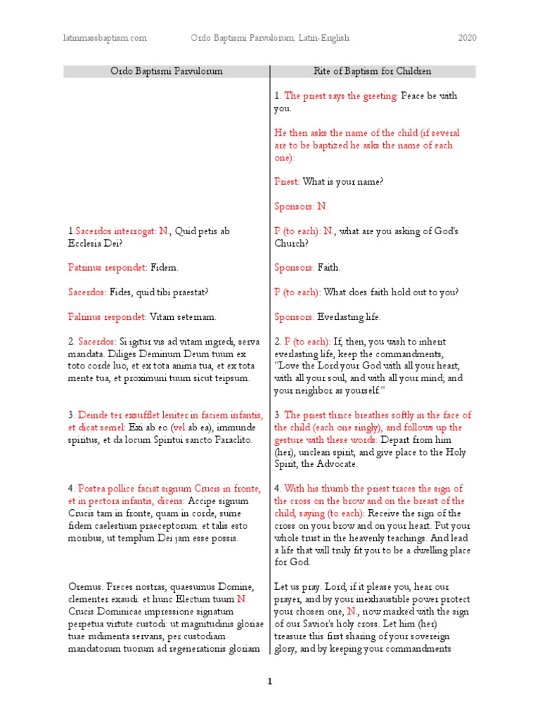 Ordo Baptismi Parvulorum LatinEnglish | PDF | Baptism | Religious ...