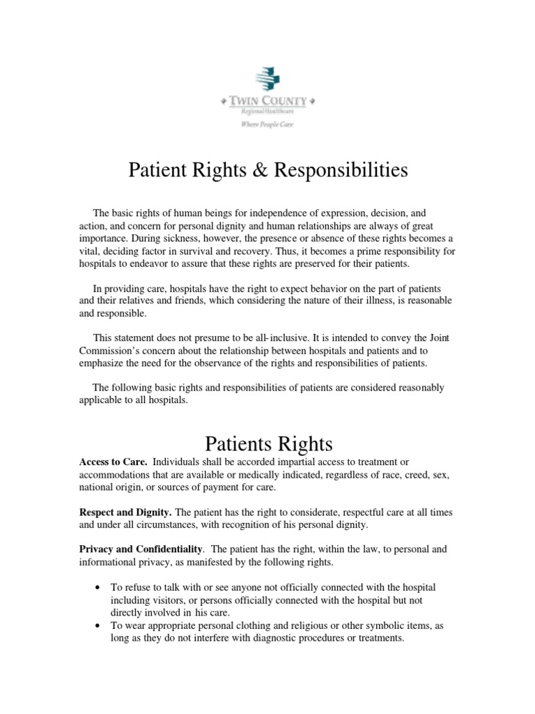Patient Rights & Responsibilities | PDF | Patient | Hospital