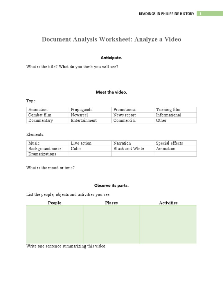 Document Analysis Worksheet | PDF