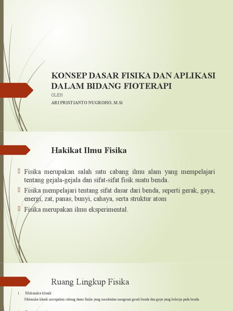 Fisika dalam Fisioterapi: Konsep dan Aplikasi | PDF