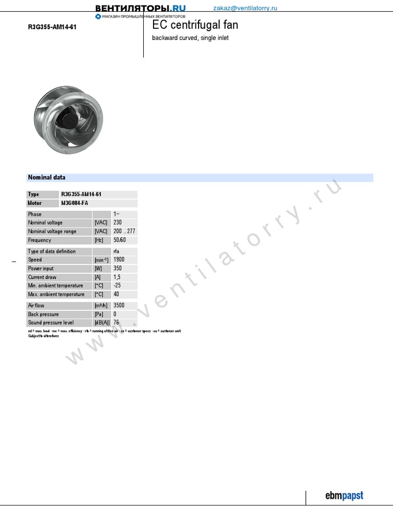 r3g355 Am14 61 Datasheet Ebmpapst | PDF | Electric Motor ...