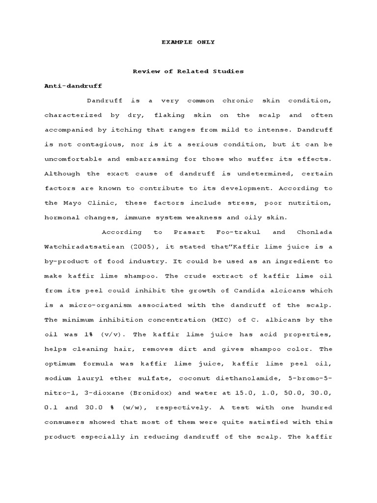 Example Review of Related Studies | PDF | Shampoo | Medical Specialties
