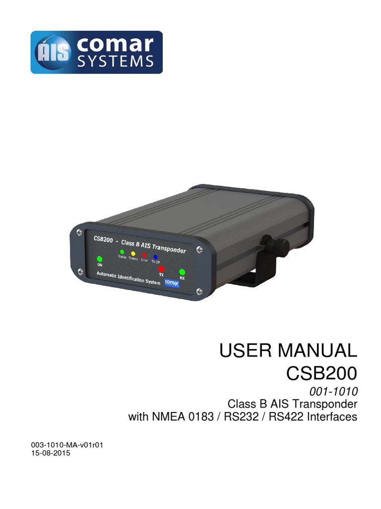 User Manual CSB200: Class B AIS Transponder With NMEA 0183 / RS232 ...