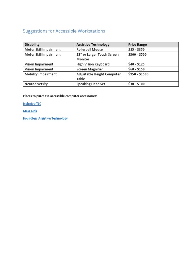 Suggestions For Accessible Workstations | PDF