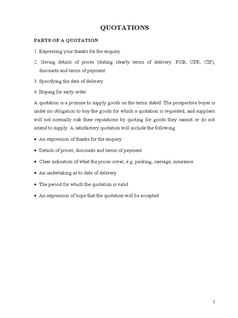 Quotations: Parts of A Quotation | PDF | Prices | Business
