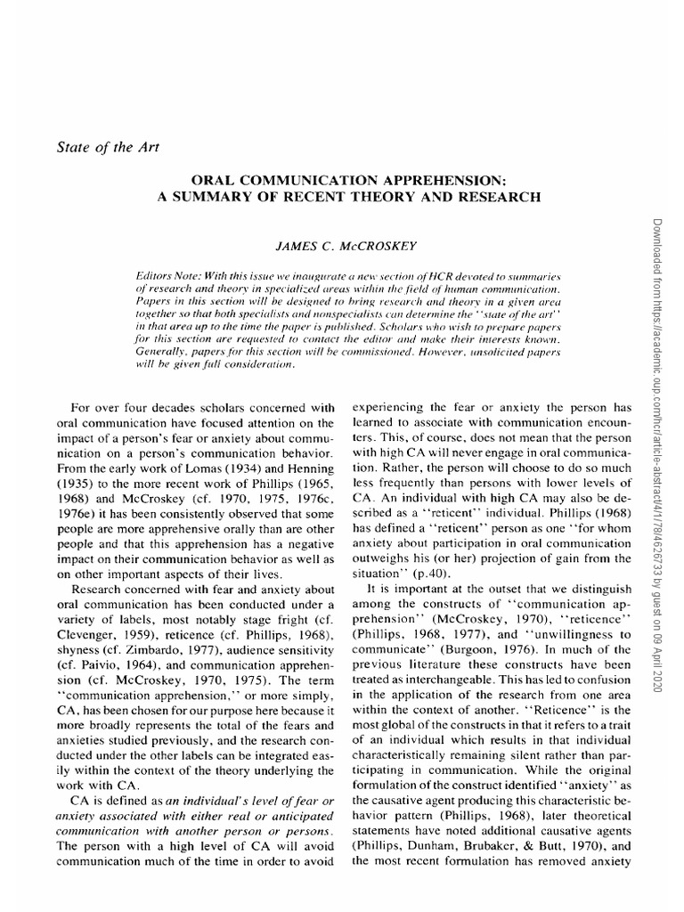 Oral Communication Apprehension Overview | PDF | Self Esteem | Anxiety