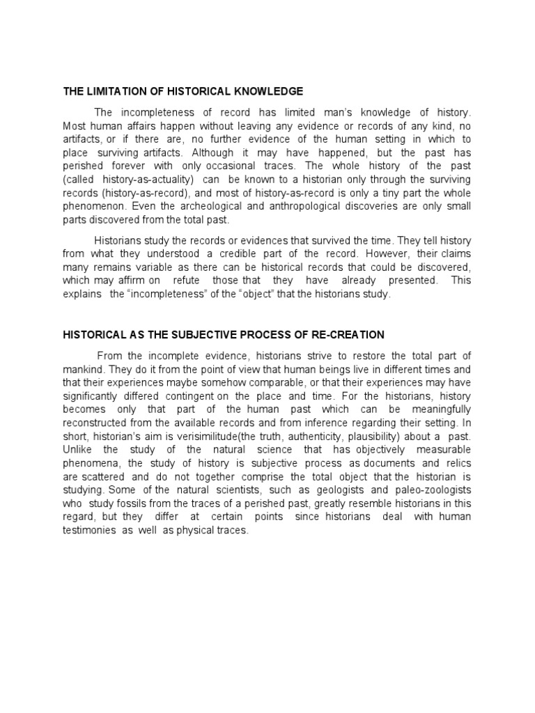 The Limitation of Historical Knowledge | PDF | Historian | Historiography