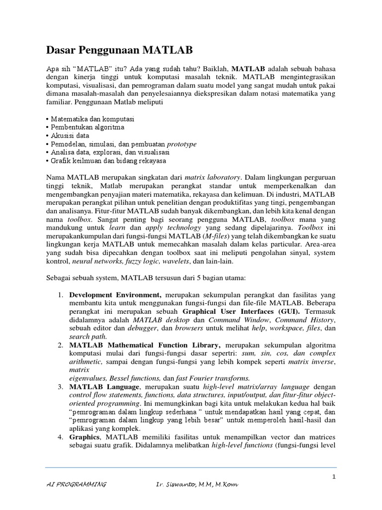 P5-Dasar Penggunaan MATLAB | PDF | Metode & Bahan Ajar | Komputer
