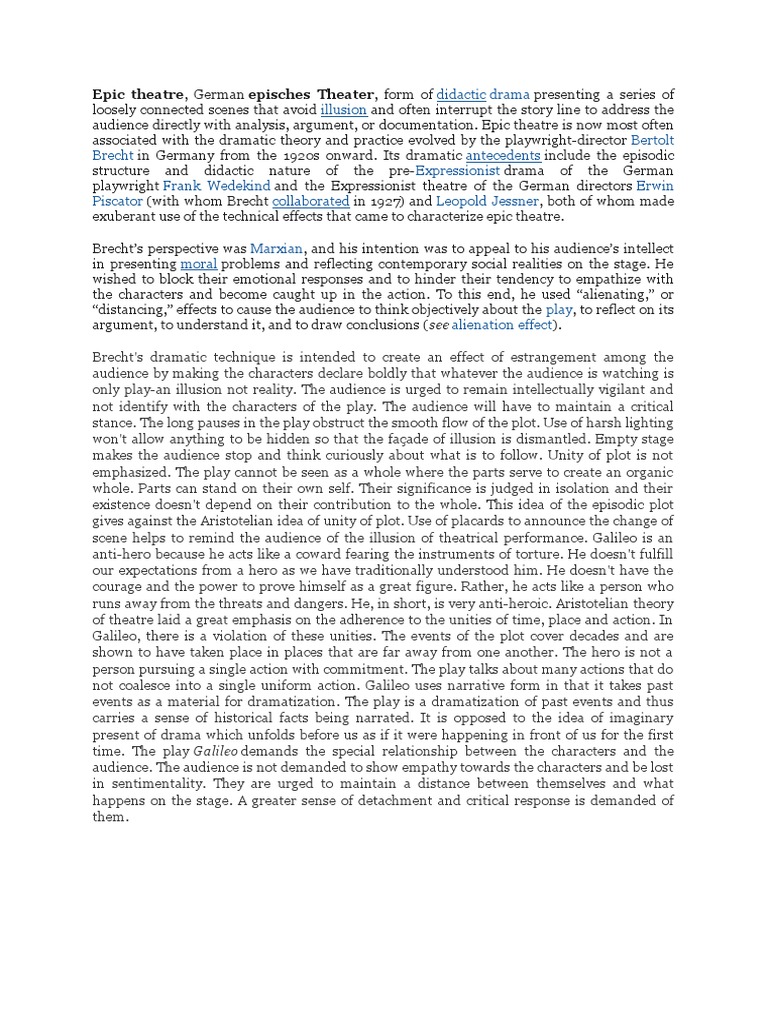Epic Theatre, German Episches Theater, Form of | PDF