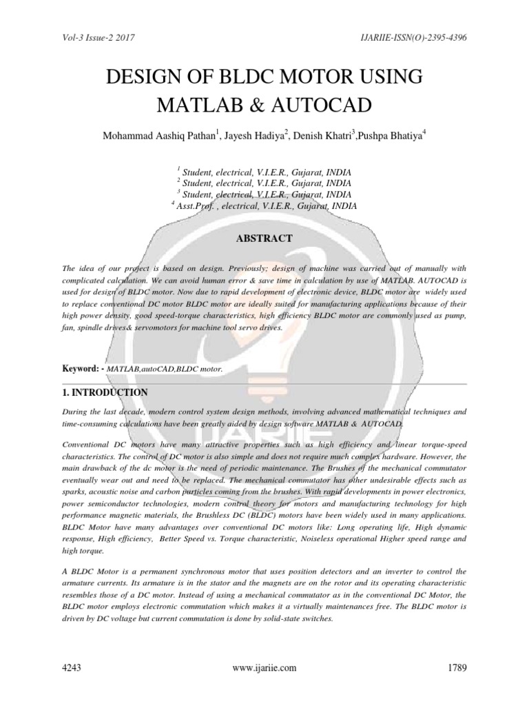 Design of BLDC Motor Using Matlab & Autocad: Mohammad Aashiq Pathan ...
