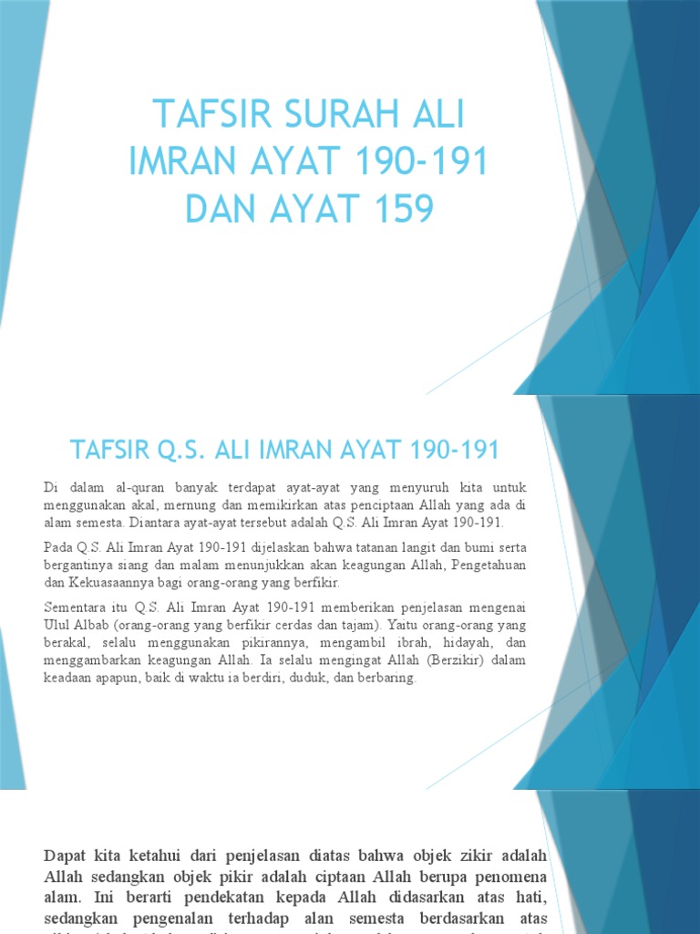 Tafsir Surah Ali Imran Ayat 190-191 Dan Ayat 159 | PDF