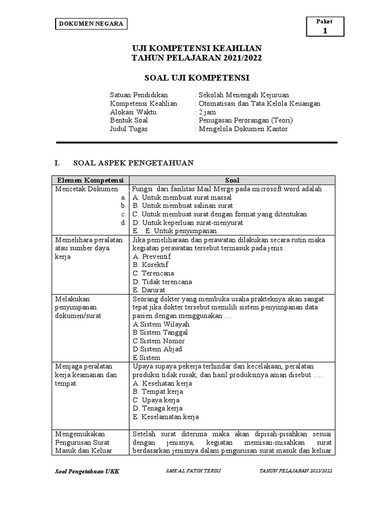Soal Pengetahuan Ukk Gabung | PDF