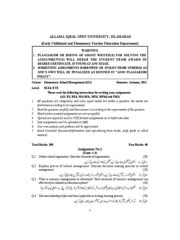 Guidelines for Assignments on Elementary School Management | PDF | Behavior Modification | Learning