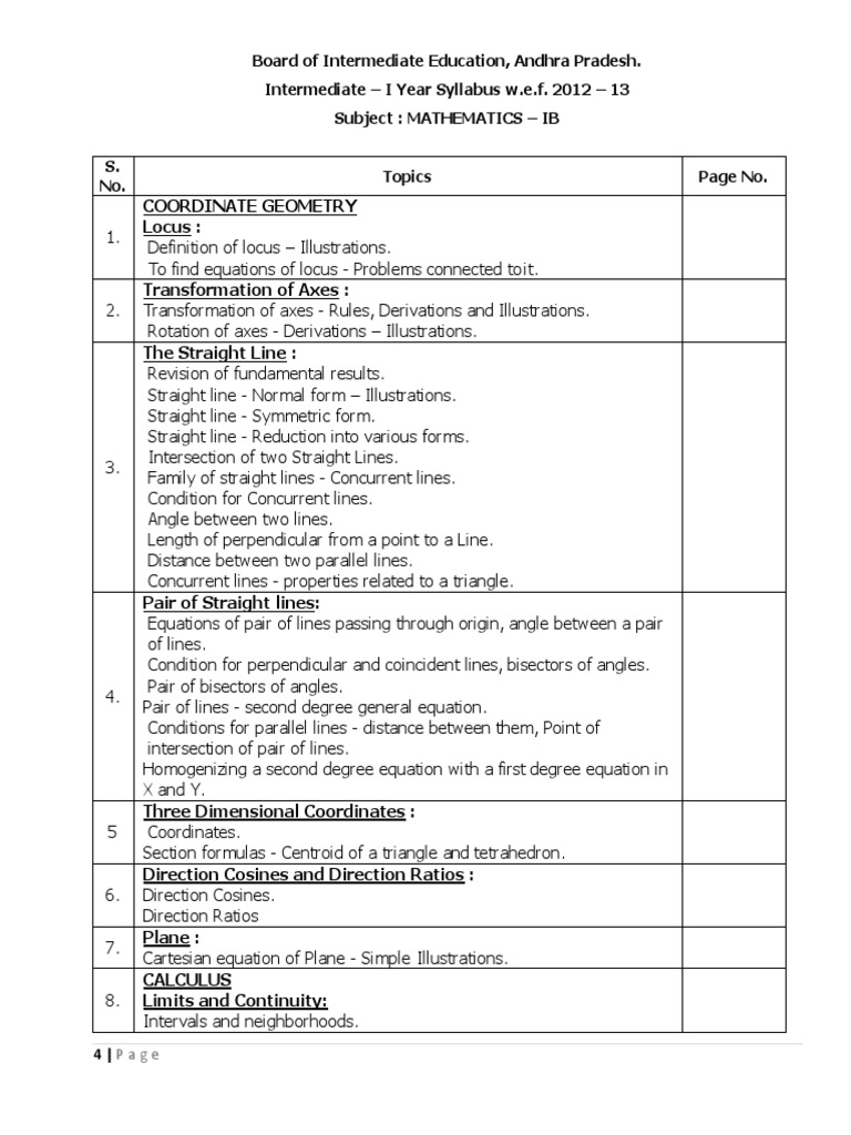 AP Intermediate 1st Year Maths IB Reduced Syllabus | PDF | Line ...