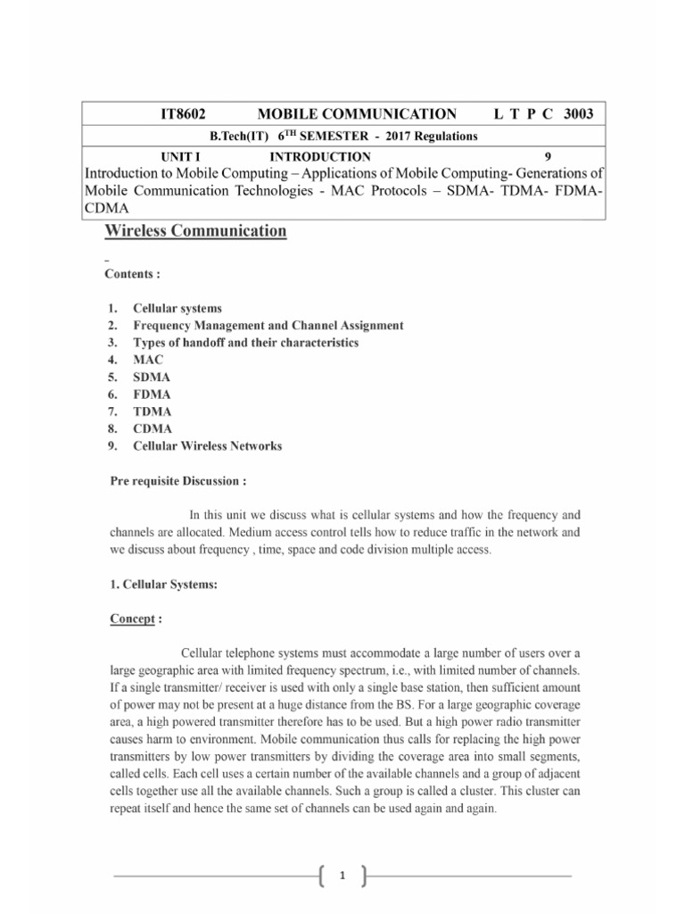 It8602 Mobile Communication Unit 1 Pdf