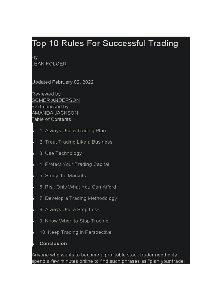 Top 10 Rules For Successful Trading | PDF | Day Trading | Risk