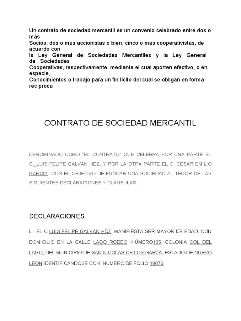 Contrato de Sociedad | PDF | Sociedad de responsabilidad limitada