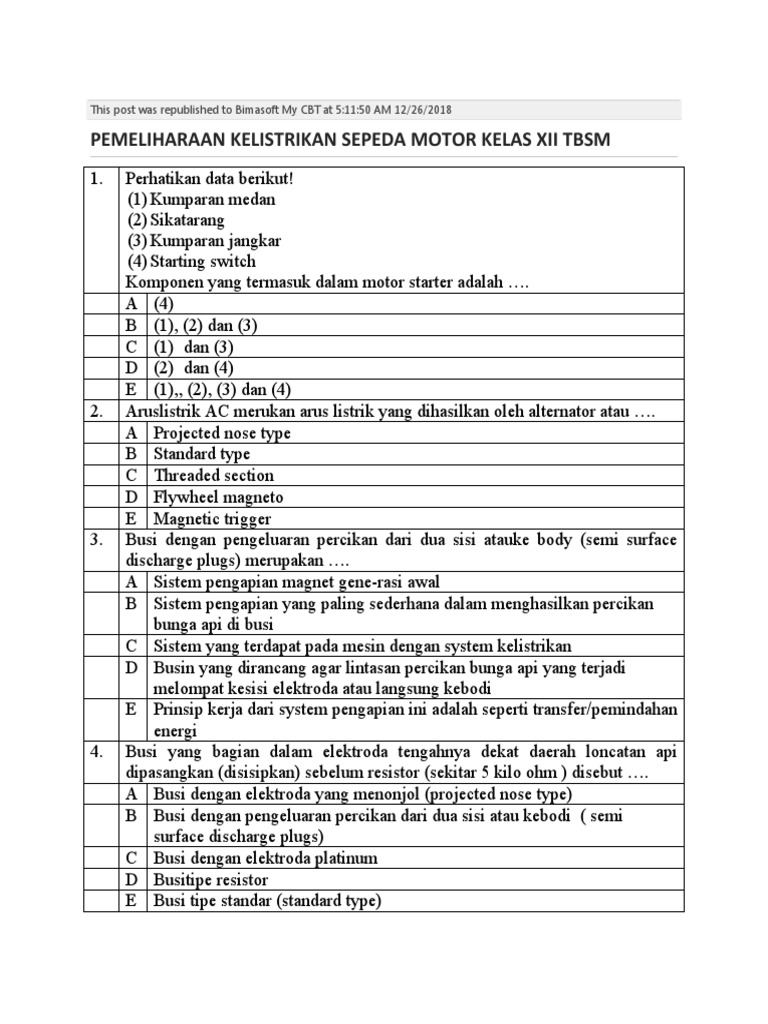 Soal Ujian PKSM Kelas Xii TBSM | PDF | Sains & Matematika