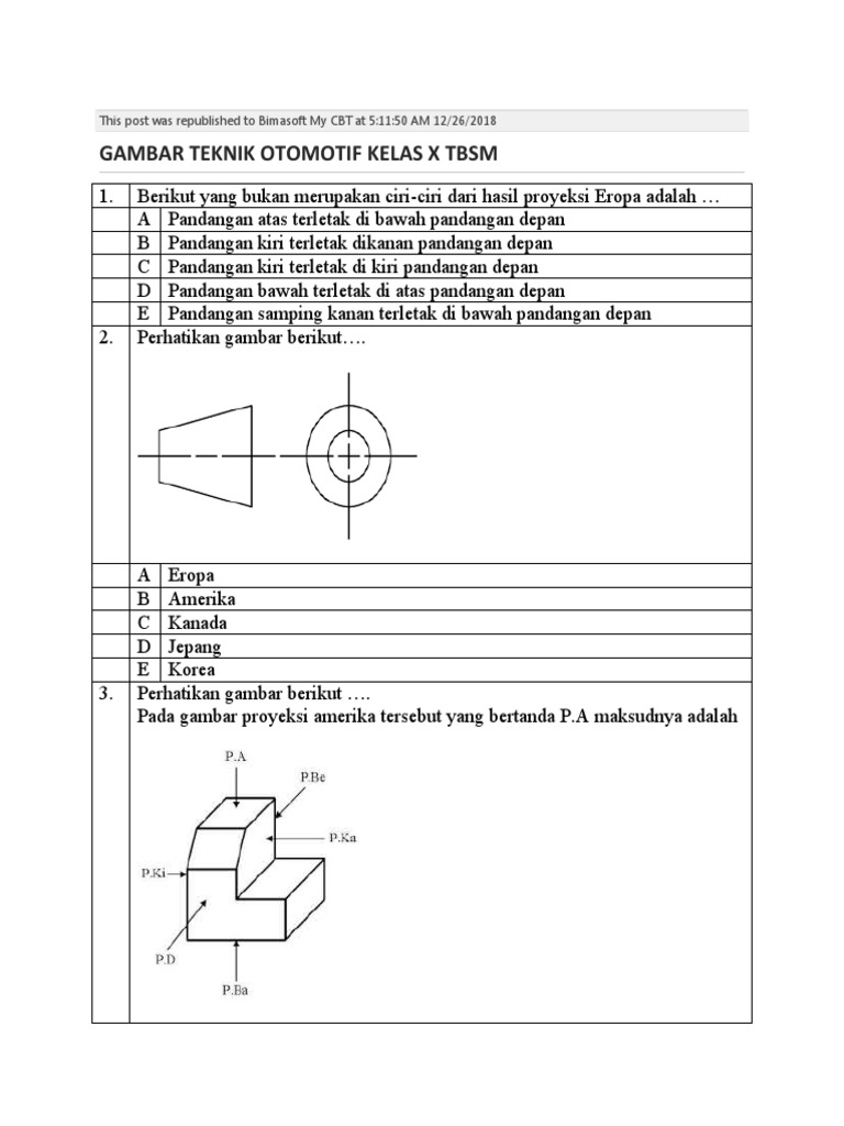 Soal Ujian Gambar Teknik Kelas X TBSM | PDF