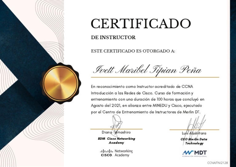 Certificado CCNA - ITN Instructor Ivett Maribel Tipian Peña | PDF | Informática