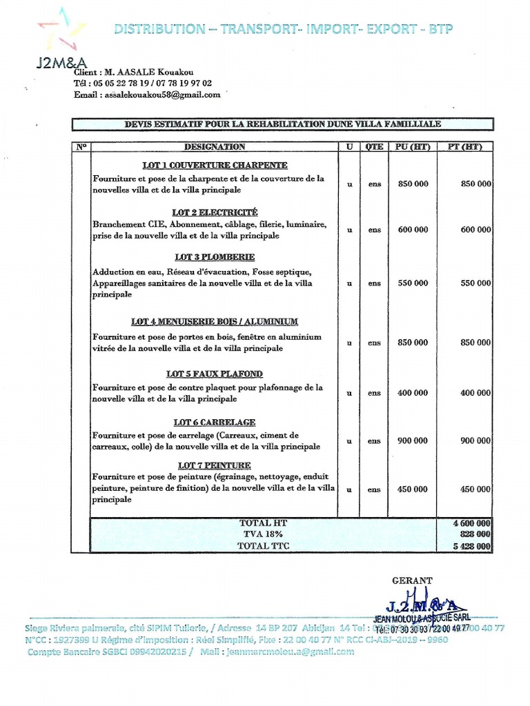 Devis Estimatif | PDF