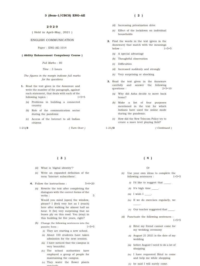 English 2020 Question Papers | PDF | Telecommunications | Mobile Phones