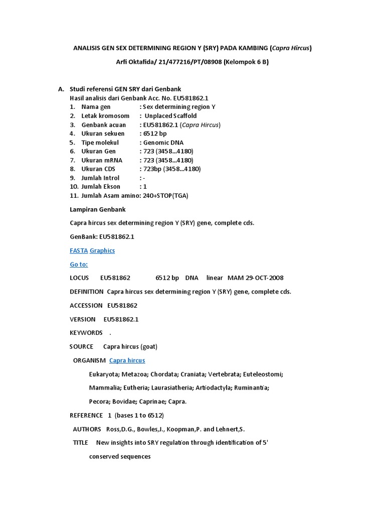 Analisis Gen SRY Capra Hircus | PDF | National Center For Biotechnology Information | Biology
