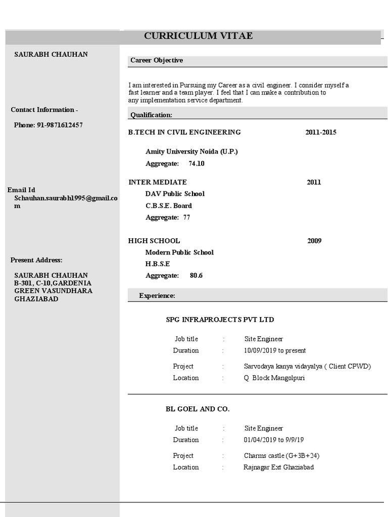 Saurabh CV Format | PDF | Engineering