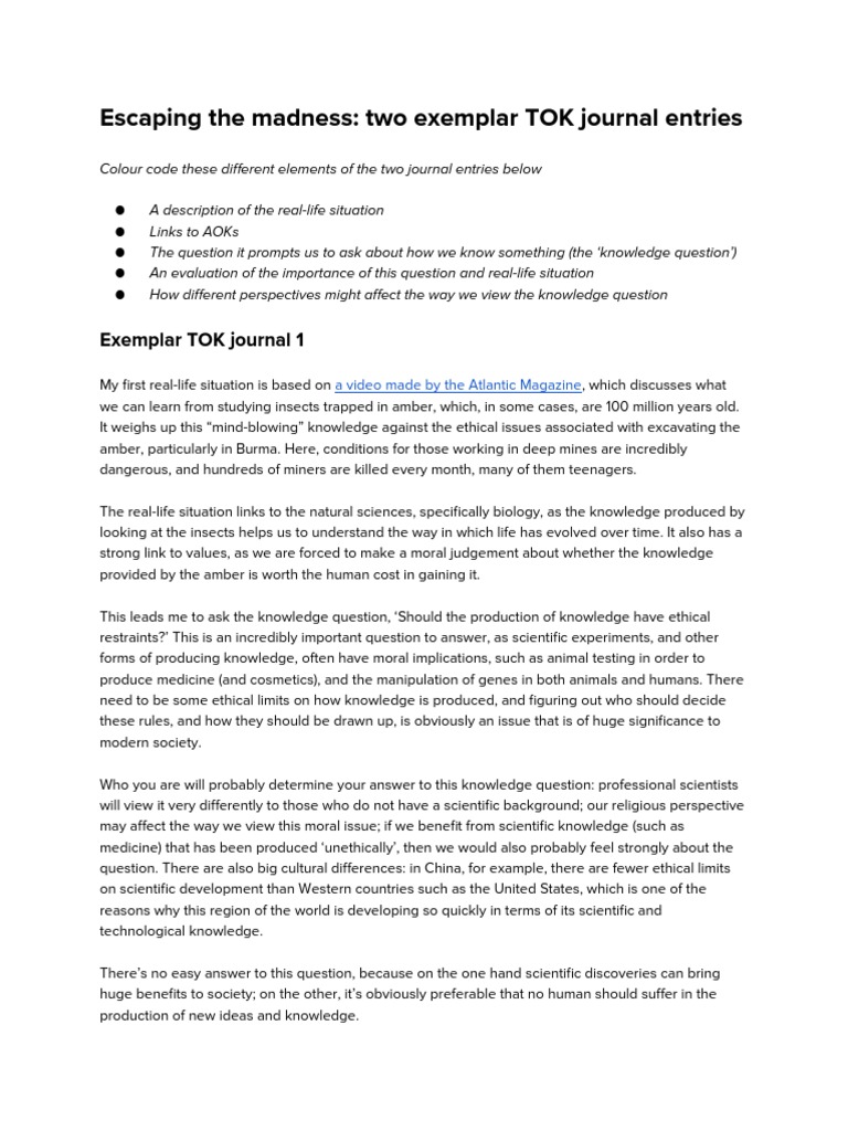 Escaping The Madness TOK Journal | PDF | Knowledge | Science