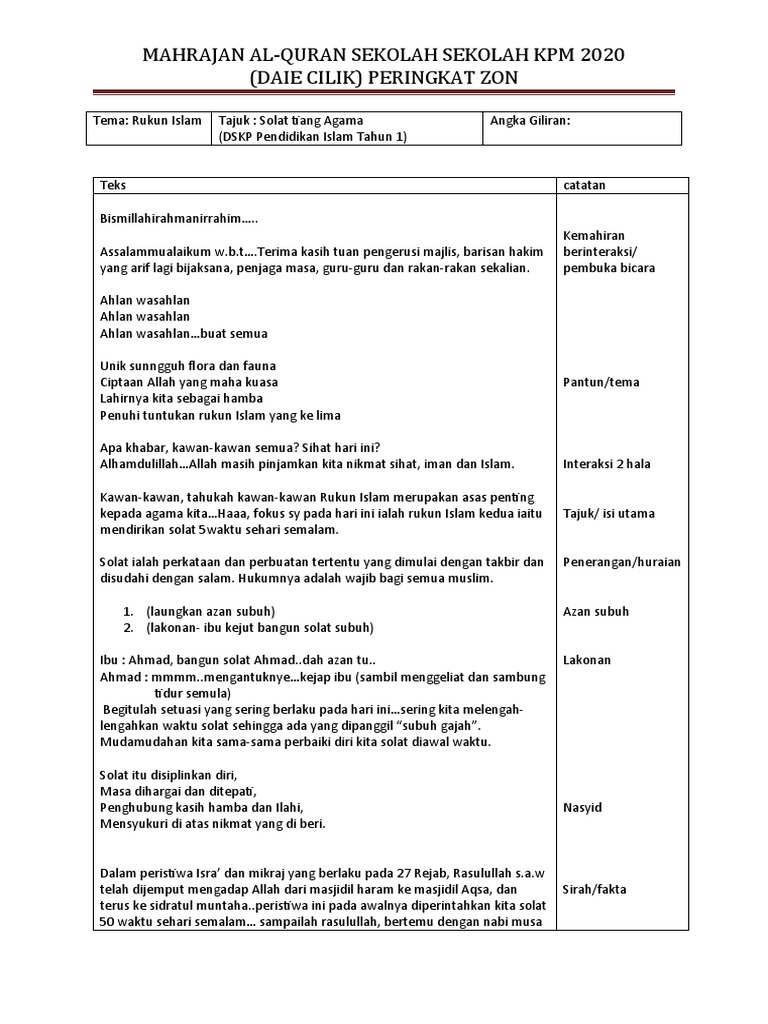 TEKS DAIE CILIK (ZON) Mahrajan 2020 | PDF
