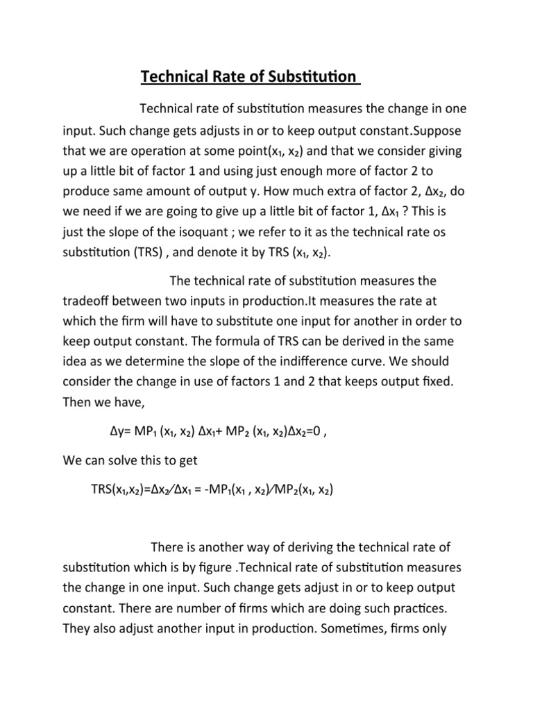 Technical Rate of Substitution Explained | PDF | Labour Economics ...