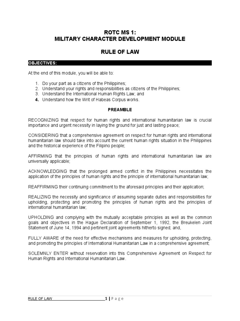 Rotc Ms 1: Military Character Development Module Rule of Law | PDF ...