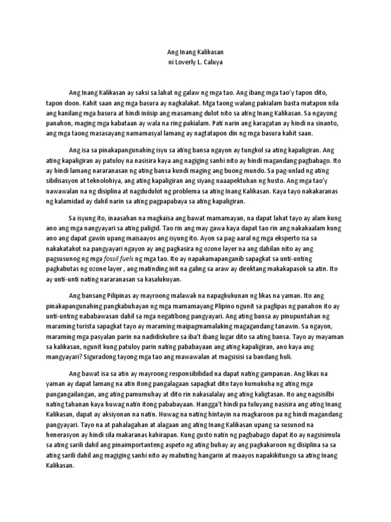 Ang Inang Kalikasan (Pormal Na Sanaysay) | PDF