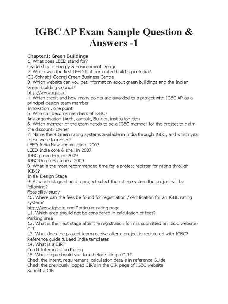 IGBC AP Exam Sample Question & Answers - 1: Chapter1: Green Buildings ...