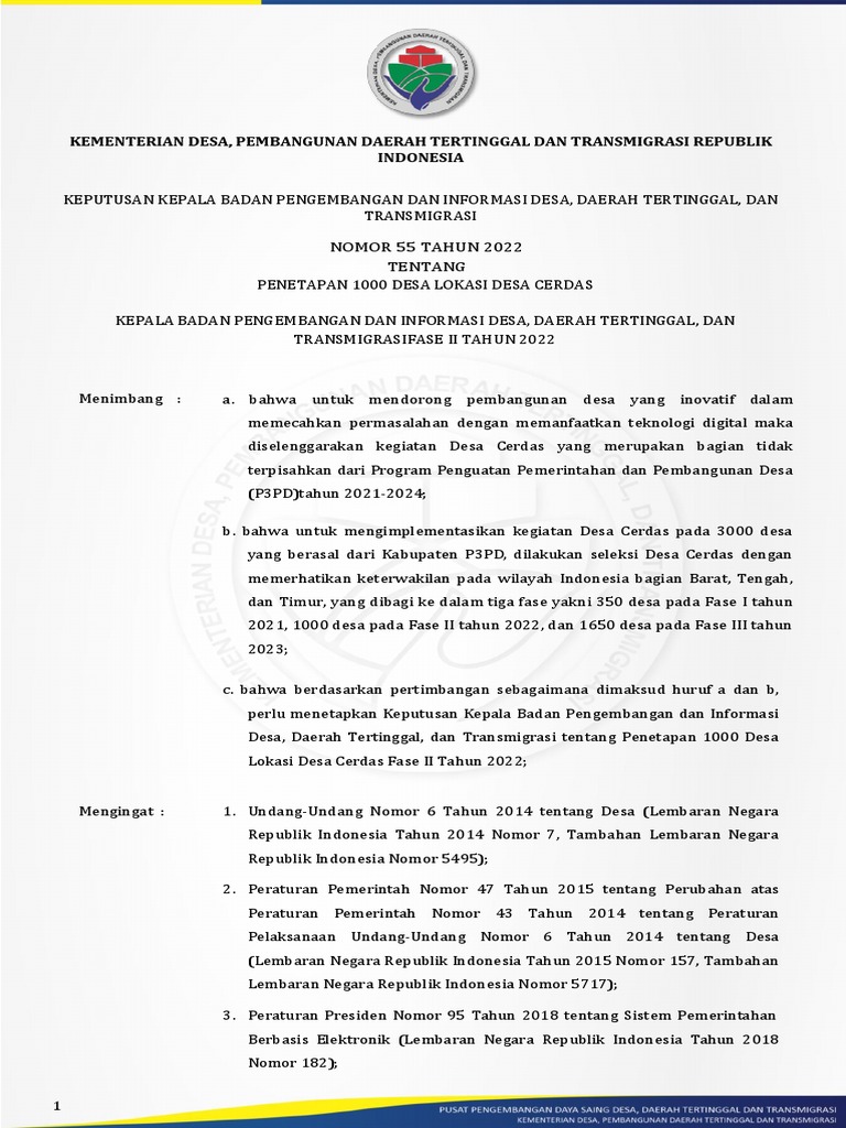 SK Penetapan Desa Cerdas Fase II Tahun 20221 | PDF