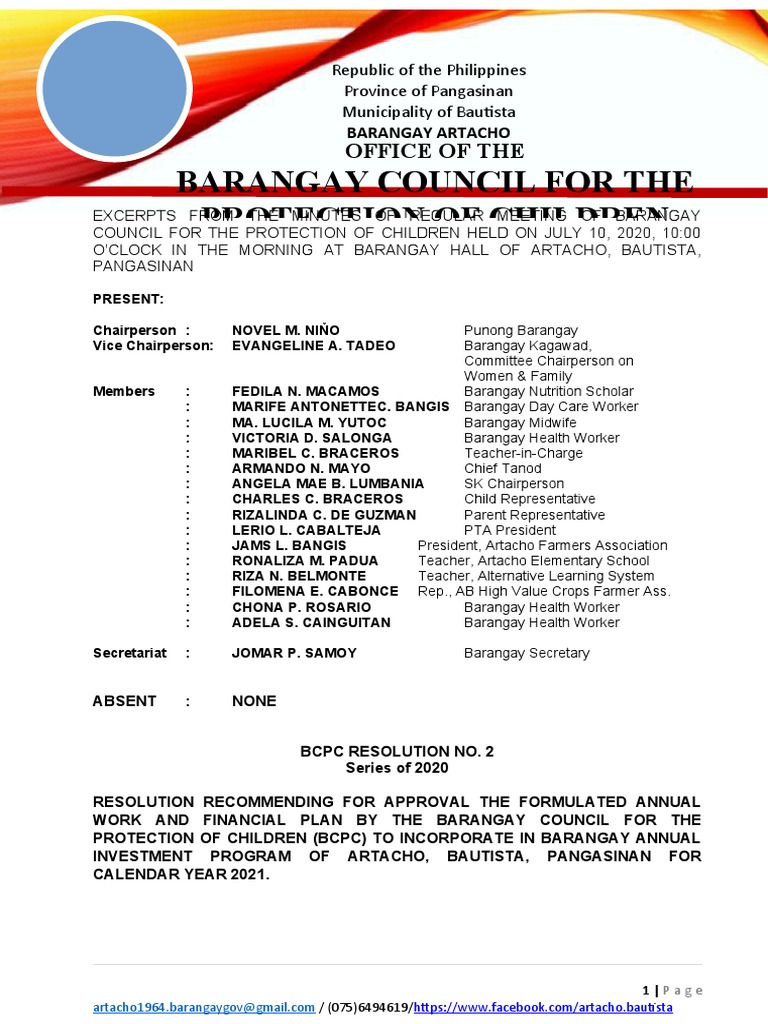 BCPC Resolution Reommending Plan | PDF | Foods | Vitamin