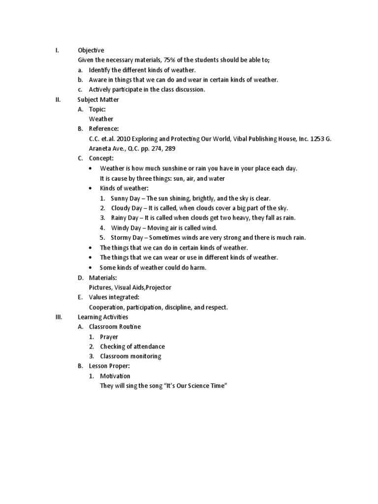 LSemi Detailed Lesson Plan-Weather | PDF