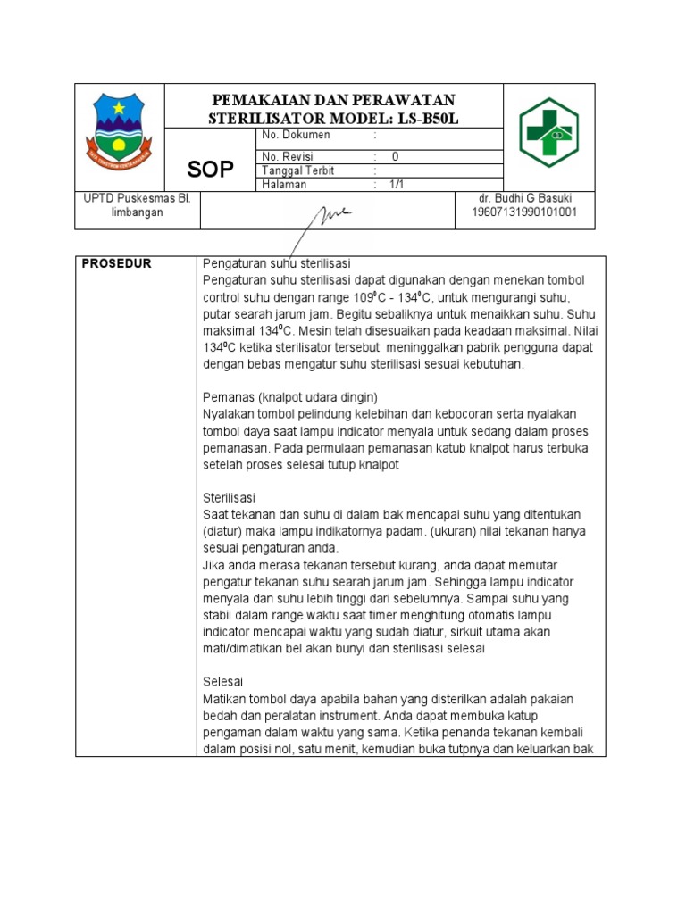 SOP Sterilisasi | PDF | Sains & Matematika
