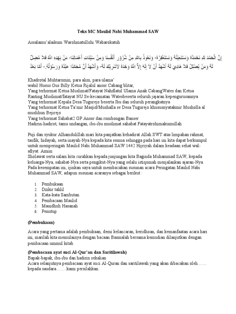 Teks MC Maulid Nabi Muhammad SAW | PDF | Agama & Spiritualitas