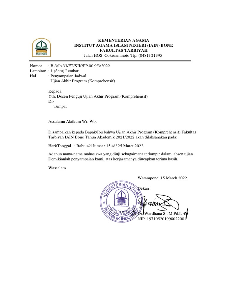 Kementerian Agama Institut Agama Islam Negeri (Iain) Bone Fakultas ...