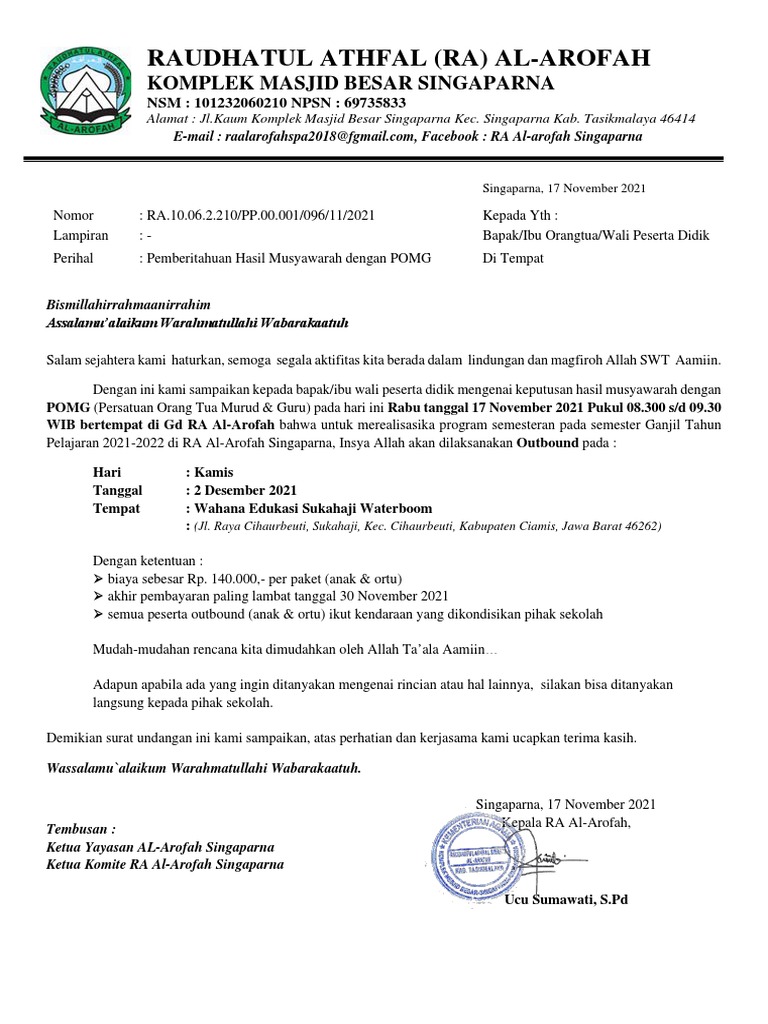 Surat Pemberitahuan Outbound | PDF