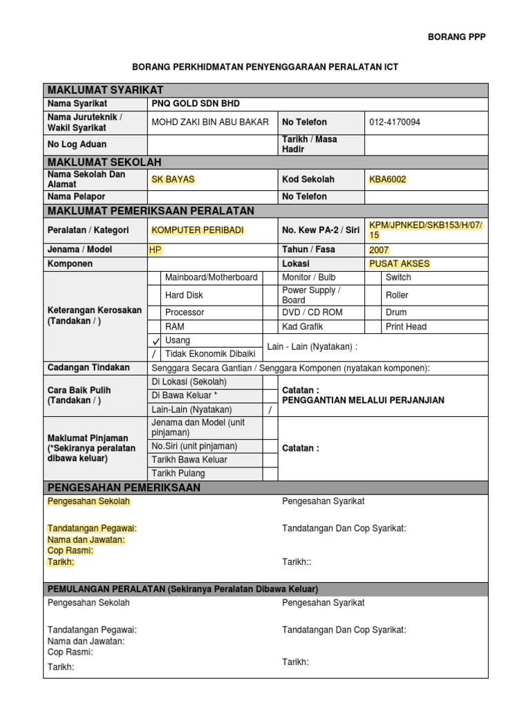Contoh Isi Borang PPP | PDF