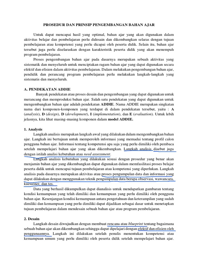 Prosedur Dan Prinsip Pengembangan Bahan Ajar (ADDIE) | PDF | Karier & Perkembangan