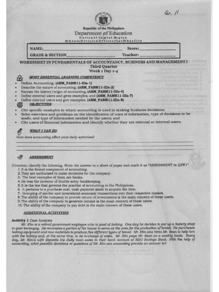 Fabm 1 3rd Quarter Week 1-9 Law-Worksheets | PDF