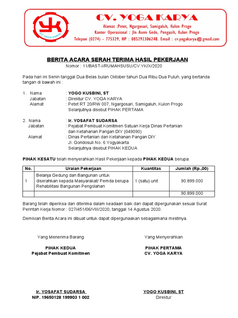 Berita Acara Serah Terima Pekerjaan | PDF