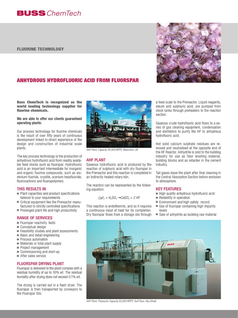 Anhydrous Hydrofluoric Acid Production | PDF | Fluorine | Chemistry