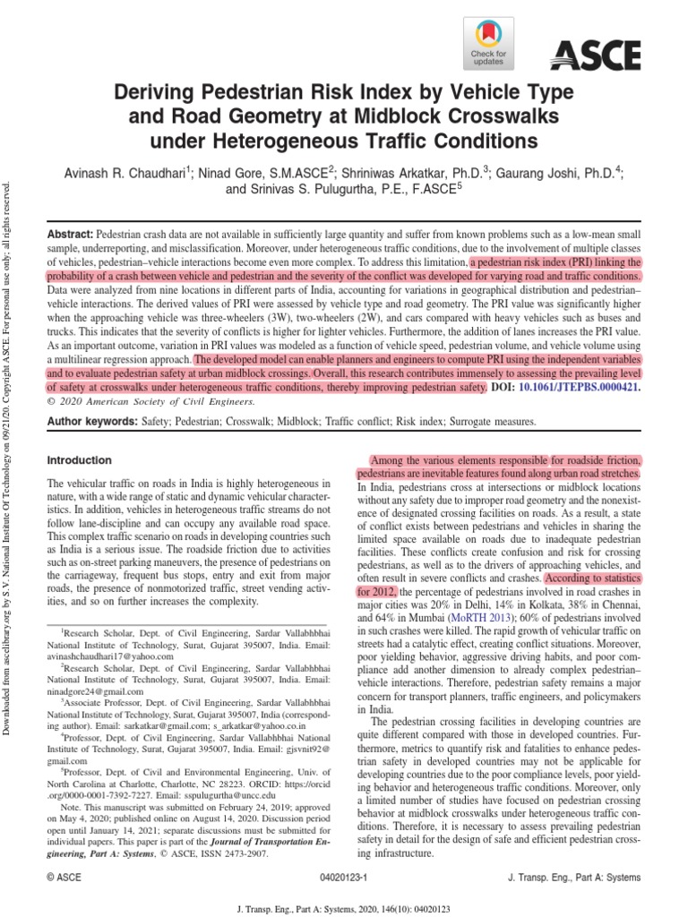 Deriving Pedestrian Risk Index by Vehicle Type and Road Geometry at ...