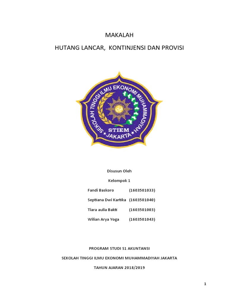 Kelompok 1 Hutang Jangka Pendek Provisi Dan Kontigensi 1 | PDF ...